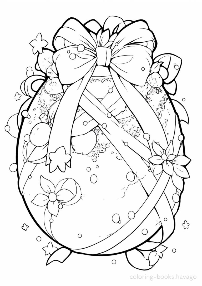 Easter Egg with a Cute Big Bow Coloring Page. | coloring-books.havago ...